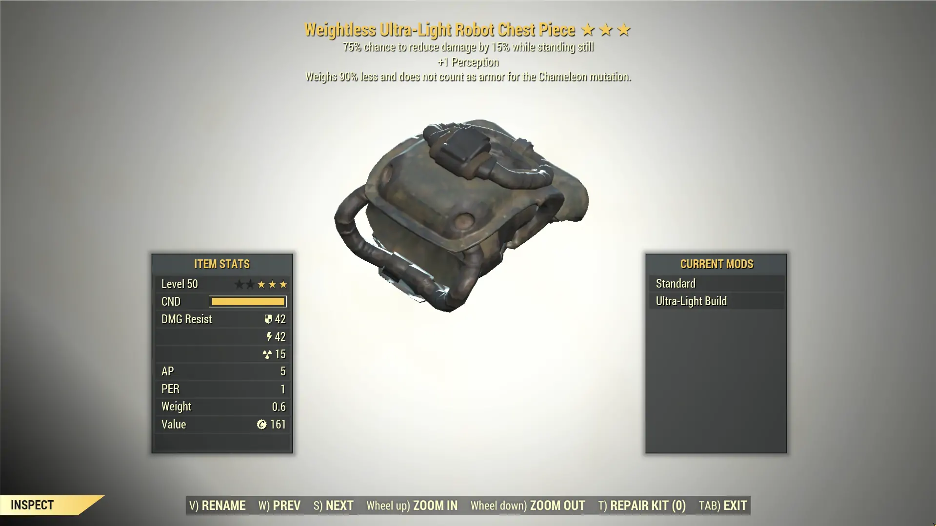 3* Weightless Sentinel HEAVY ROBOT Chest Armor [+1 Perception] Fallout ...