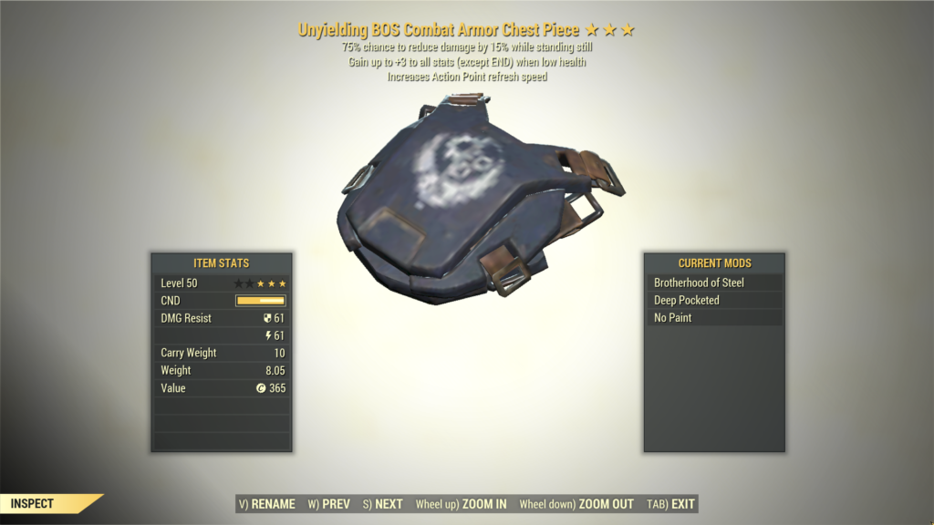 3* Unyielding Sentinel LIGHT COMBAT Armor Chest [AP Refresh] Fallout 76 ...
