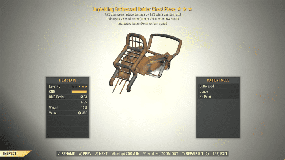 3* Unyielding Sentinel HEAVY RAIDER Armor Chest [AP Refresh] Fallout 76 ...