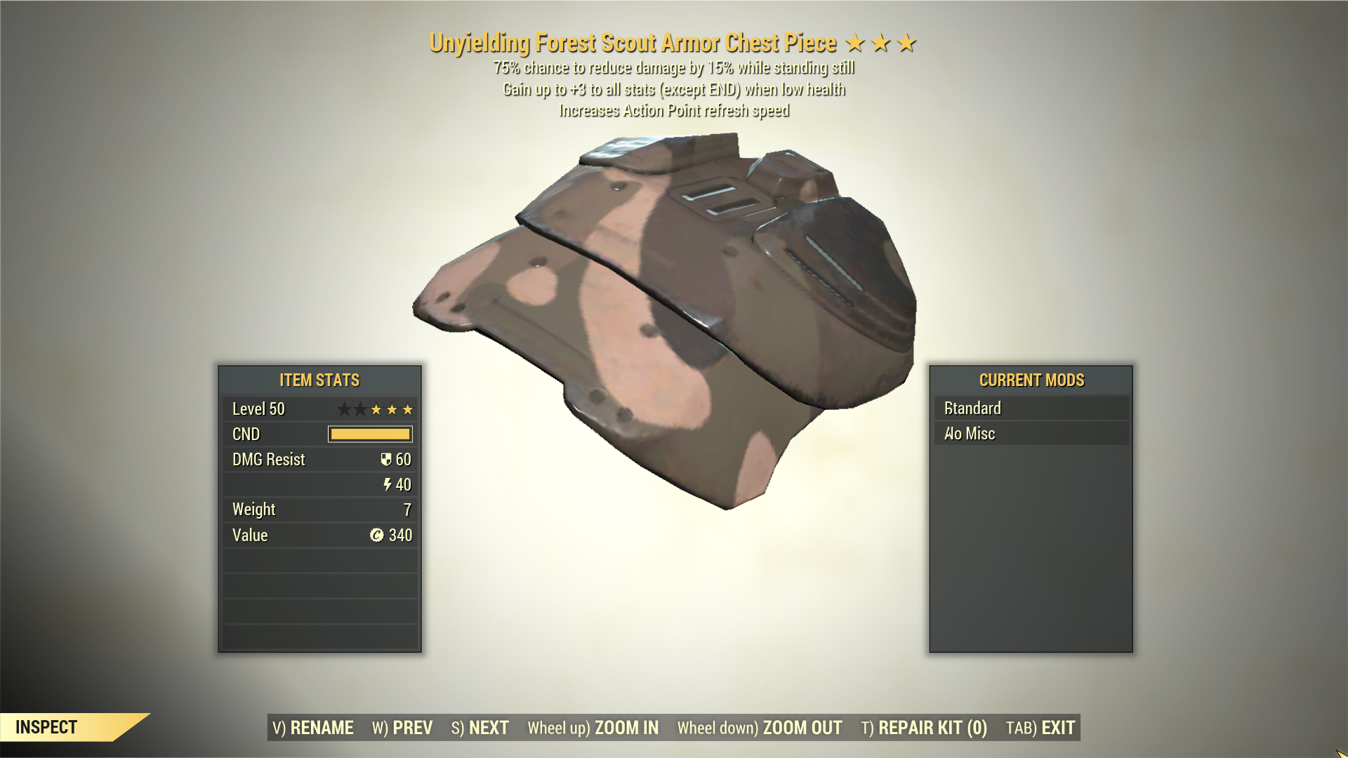 3* Unyielding Sentinel FOREST SCOUT Armor Full Set [AP Refresh] Fallout ...