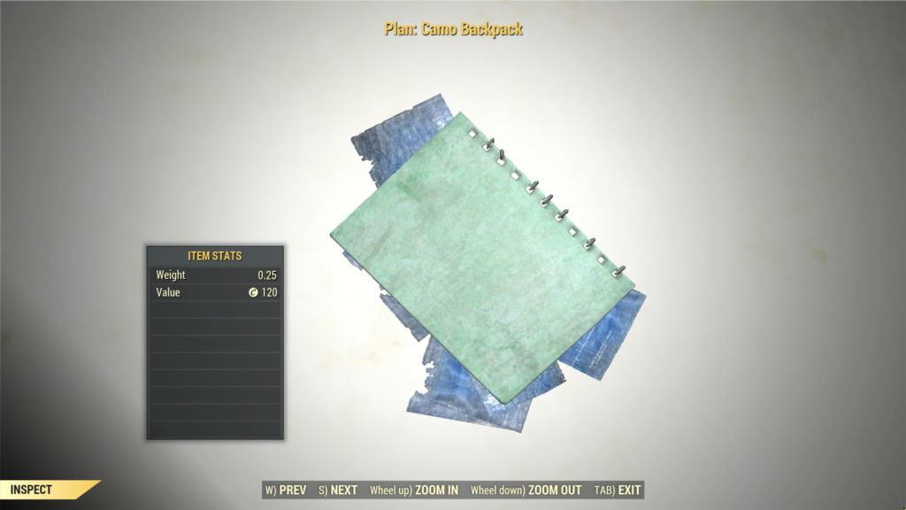 Camo Backpack Plan Treasure Hunt [Sept 2021] Rare Reward Fallout 76 (PC ...