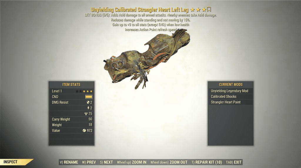 [Level 1] 3* Unyielding Sentinel STRANGLER HEART Power Armor 5 x AP ...