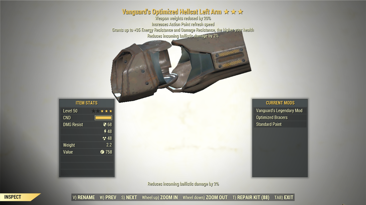 Vanguard Weapon Weight Reduction HELLCAT Power Armor [AP Refresh] Full ...