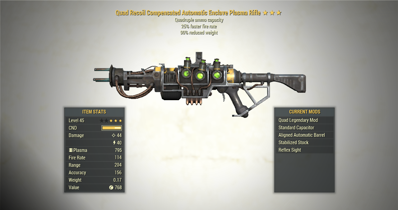 3* Quad ENCLAVE PLASMA RIFLE Faster Fire Rate [90% Reduced Weight ...