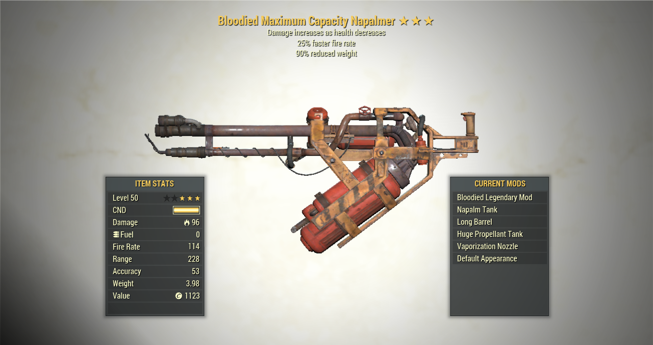 3* Bloodied FLAMER 25% Faster Fire Rate [90% Reduced Weight] Fallout 76 ...