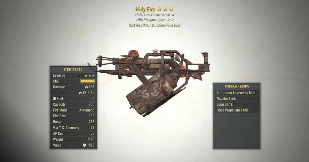 Fallout 76 PC Anti-Armor Holy Fire Weapon Speed + 25V - Buy Fallout 76 ...